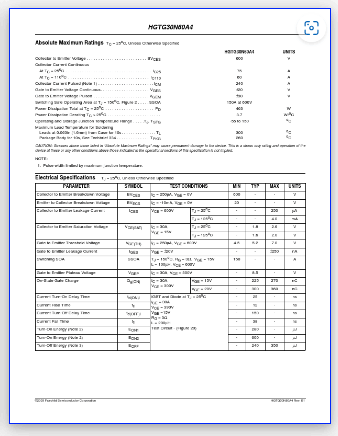 G30N60 PDF - 600V, 60A, IGBT, Transistor, HGTG30N60