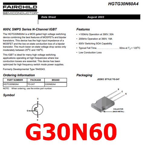 G30N60 Datasheet PDF - 600V, IGBT - HGTG30N60