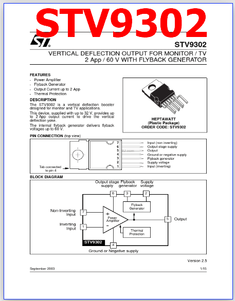 STV9302 PDF Datasheet - Vertical Deflection Booster