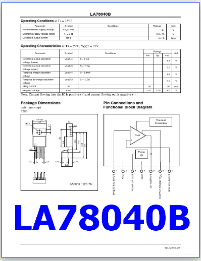 LA78040B PDF - The Vertical Deflection Output IC