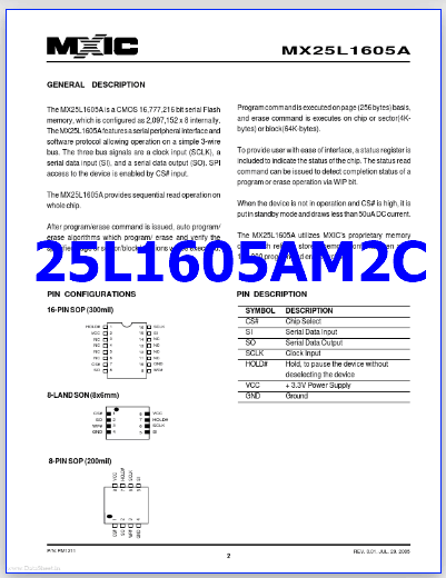 25L1605AM2C PDF - Flash Memory - MX25L1605AM2C